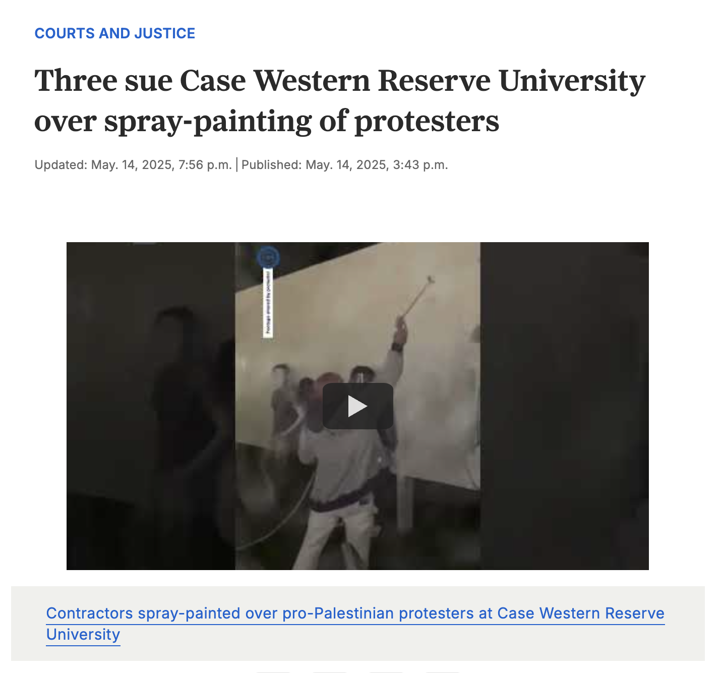 Three sue Case Western Reserve University over spray-painting of ...